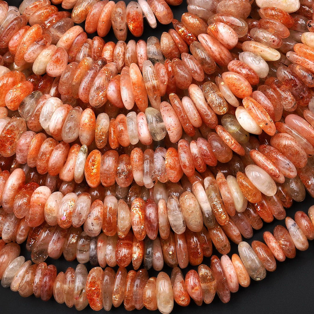 Natural Arusha Sunstone Freeform Rondelle Center Drilled Disc Beads 15. ...