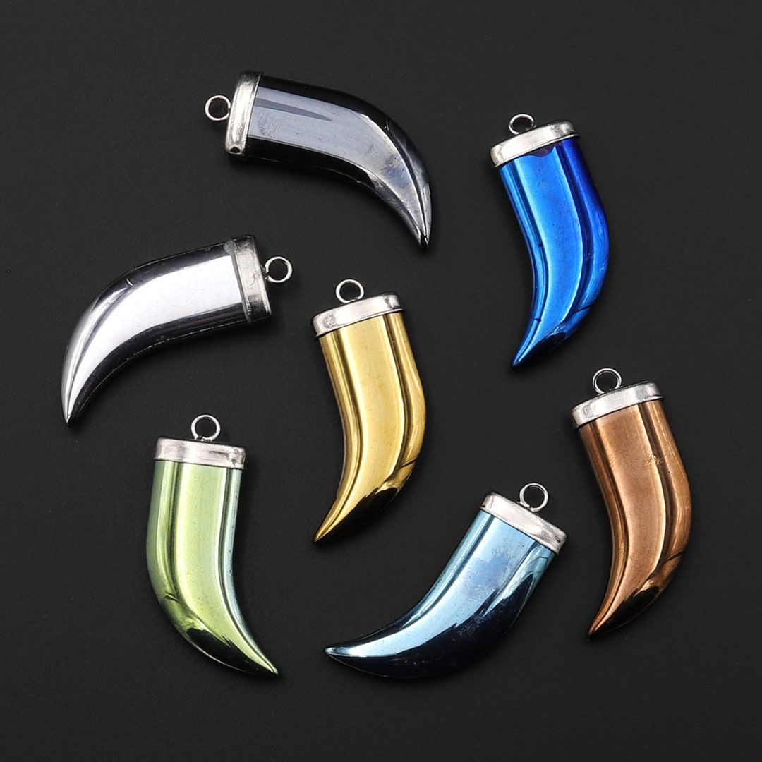 Titanium Hematite Claw Tooth Shaped Pendant Ice Blue Green Silver Black ...