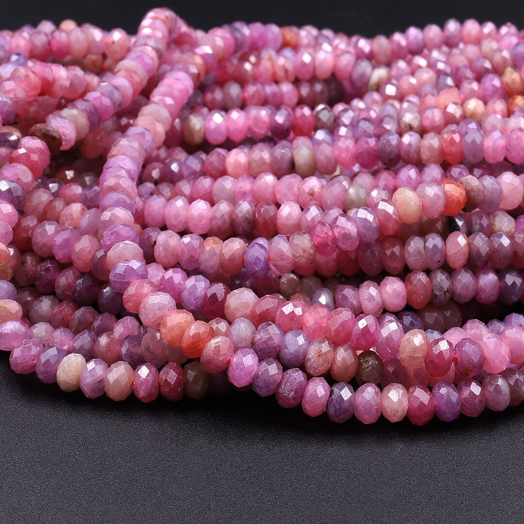 Genuine Natural Reddish Pink Ruby Gemstone Faceted 3mm 4mm 6mm Rondelle ...