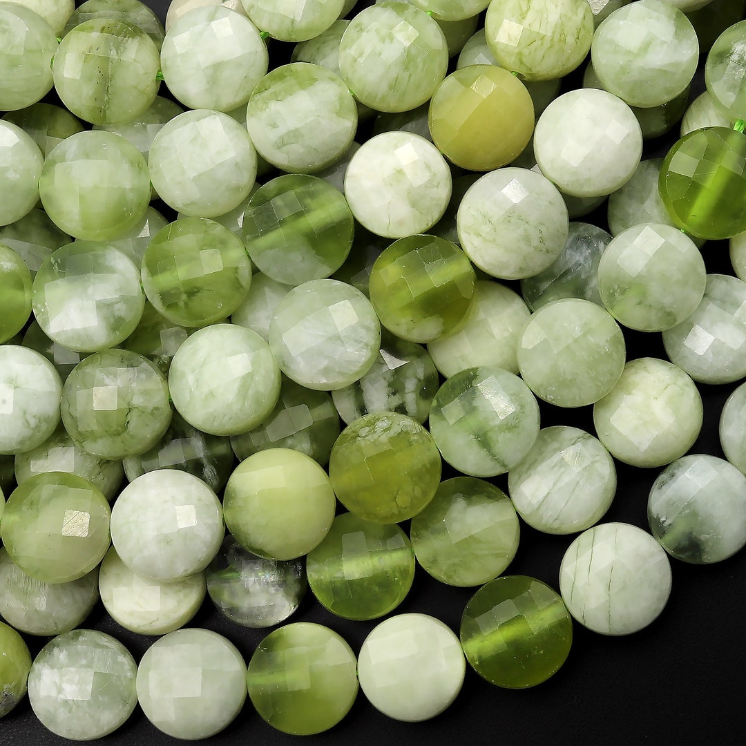 Faceted Natural Green Serpentine Jade Coin Beads 6mm 8mm 10mm 15.5 ...