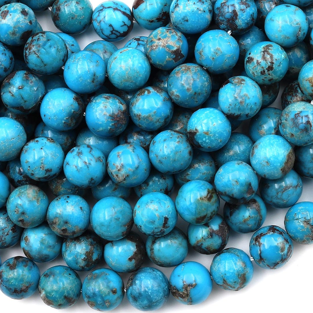 Genuine Natural Arizona Blue Turquoise 9mm 10mm Smooth Round Beads 15.5 ...
