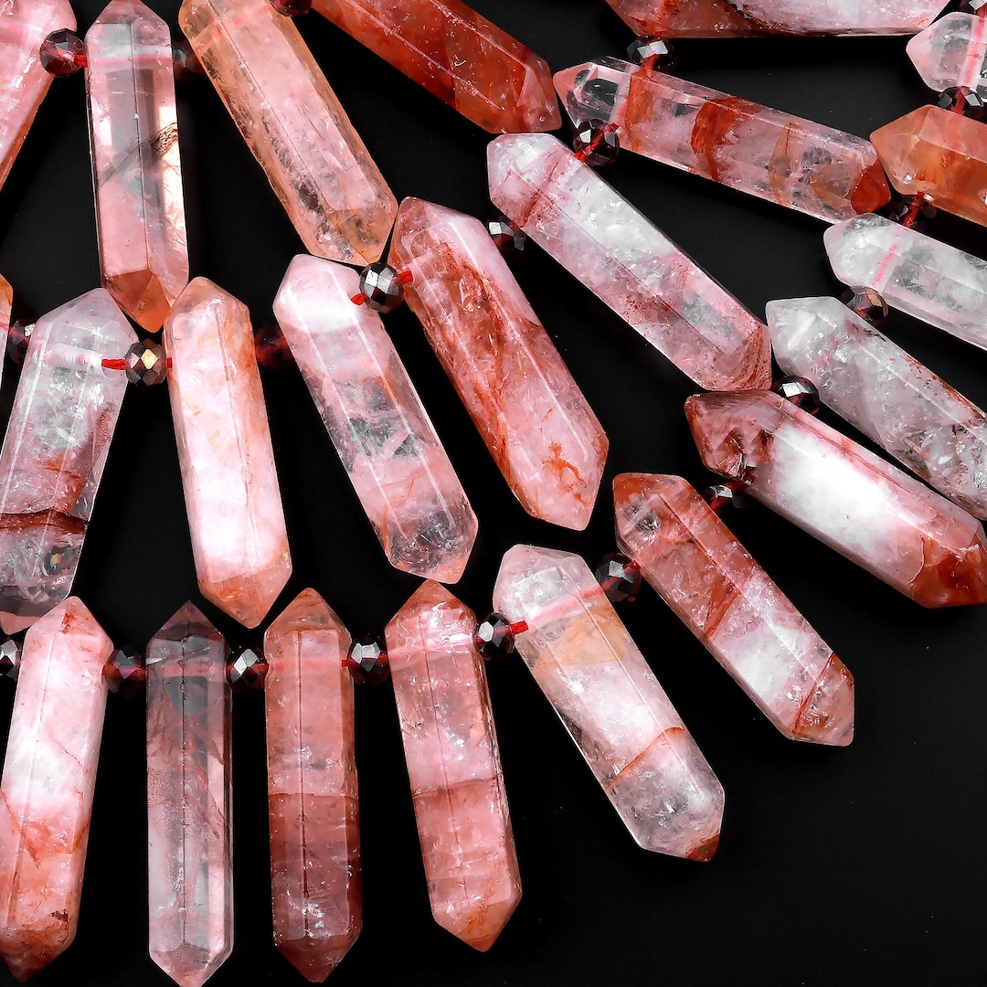 Natural Red Lepidocrocite Quartz Beads Double Terminated Points Top ...