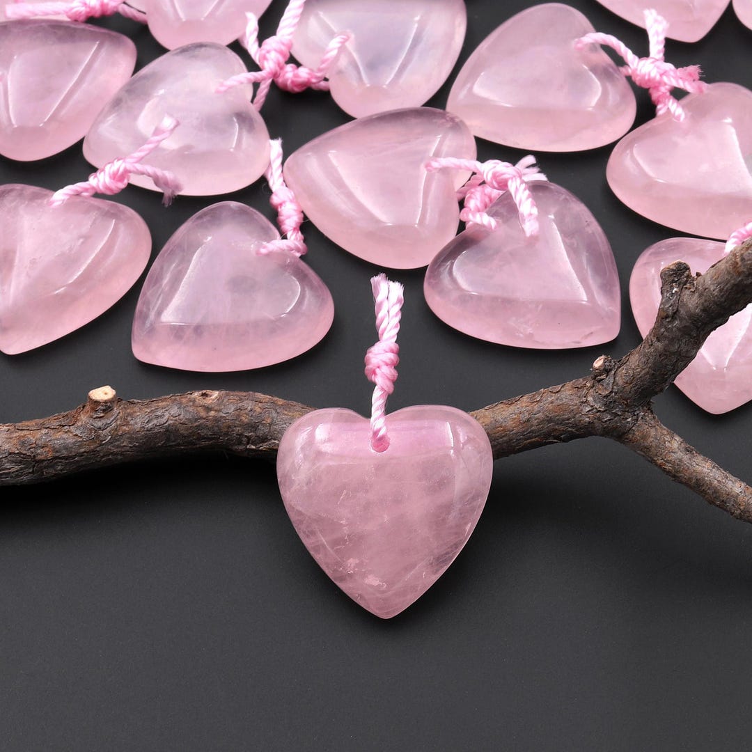 AAA Natural Pink Rose Quartz Heart Pendant 20mm Gemstone Crystal Focal ...
