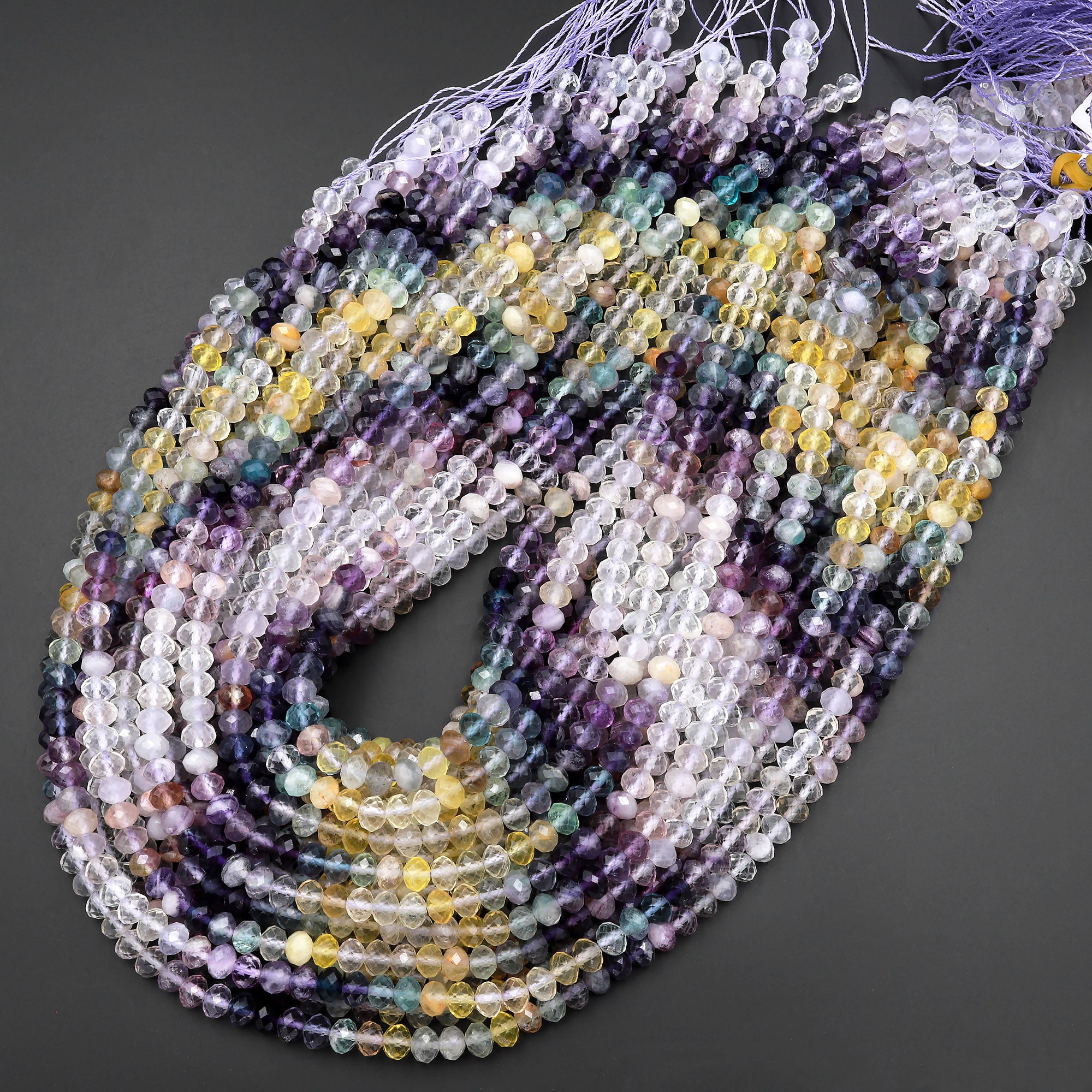 AAA Natural Multicolor Fluorite Faceted 6mm Rondelle Beads Micro Laser ...