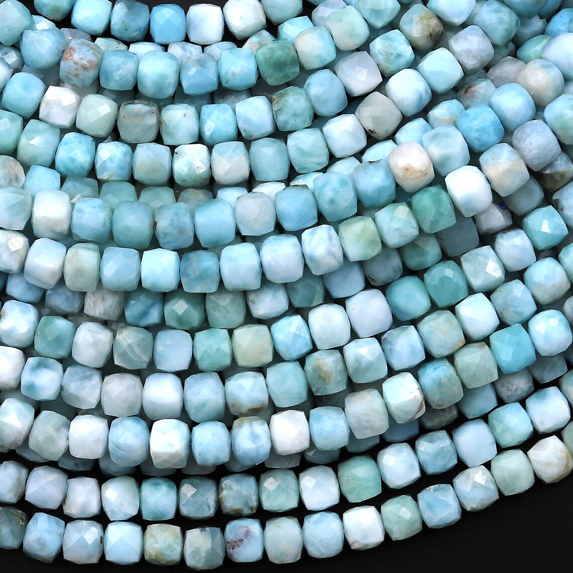 AA Genuine Natural Blue Larimar Beads Faceted 2mm 4mm Cube Beads 15.5 ...