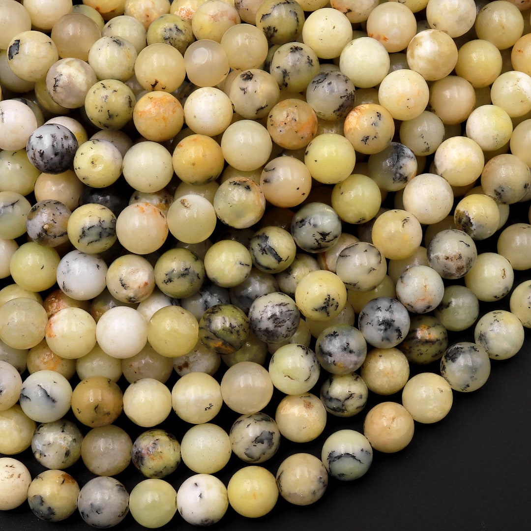 Natural African Moss Dendritic Opal 6mm 8mm Round Beads Light Yellow ...