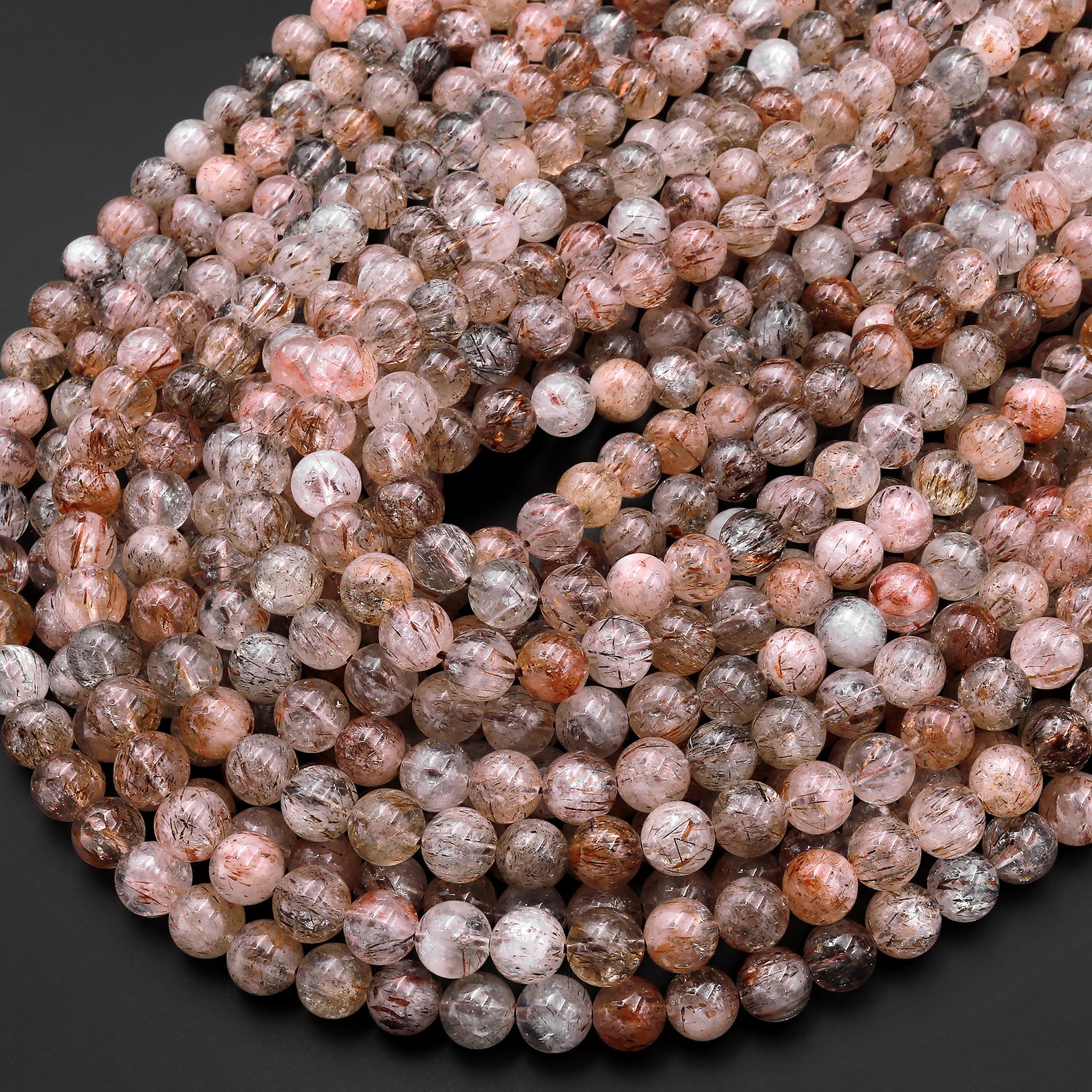 Rare Natural Red Copper Rutile Phantom Quartz Round Beads 6mm 8mm 10mm ...