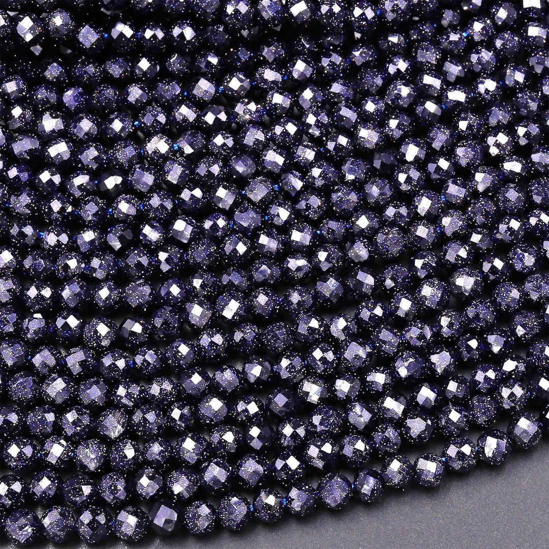 Micro Faceted Blue Goldstone Sandstone Round Beads 2mm 3mm 4mm 6mm 15.5 ...