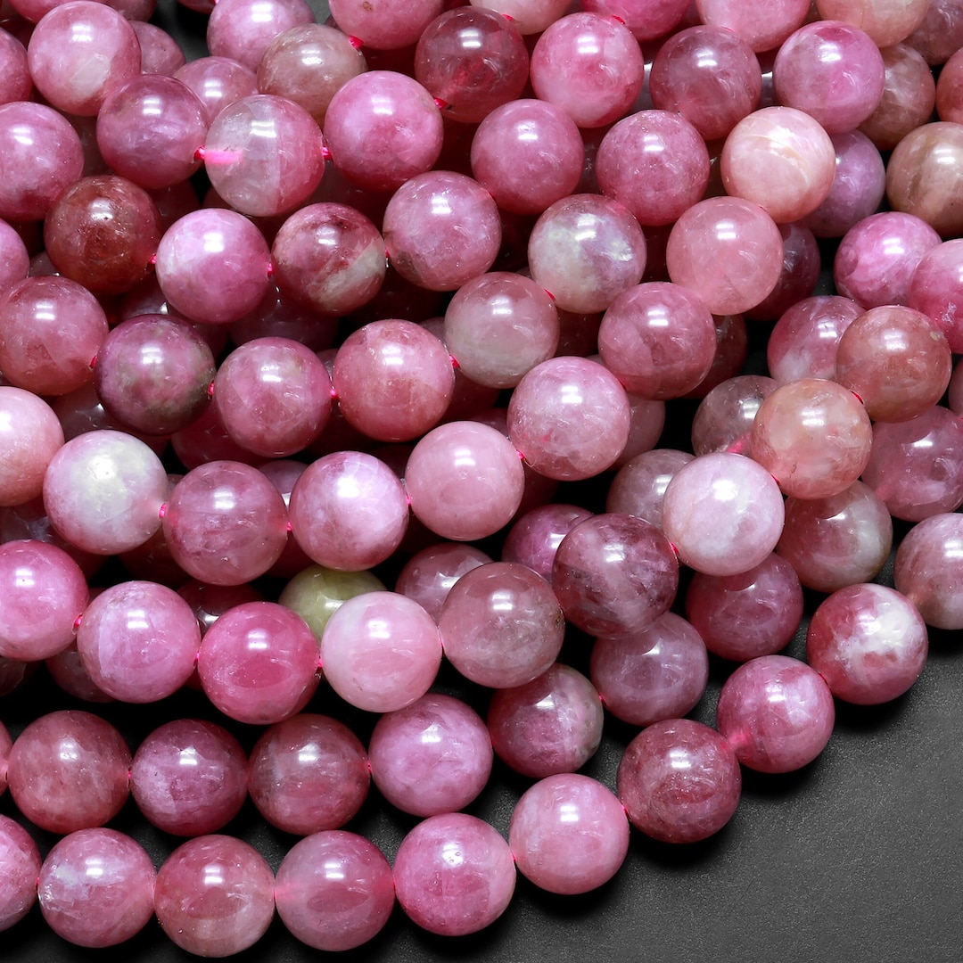 AAA Rare Natural Pink Tourmaline Round Beads 6mm 8mm Vibrant Real ...