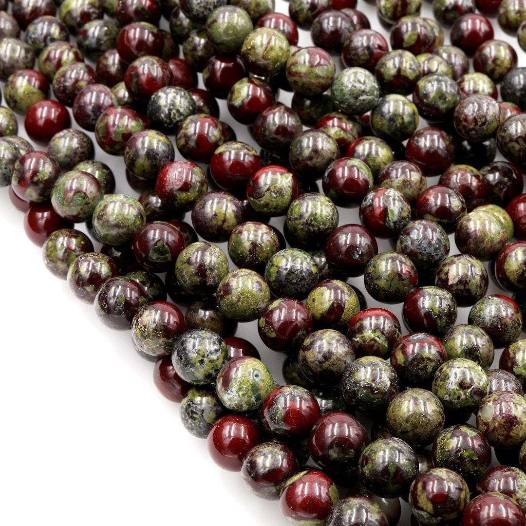 Natural Dragon Blood Jasper 4mm 6mm 8mm 10mm 12mm Round Beads Red Green ...