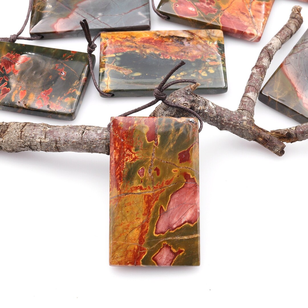 Natural Red Creek Jasper Pendant Side Drilled Wide Rectangle Pendant ...