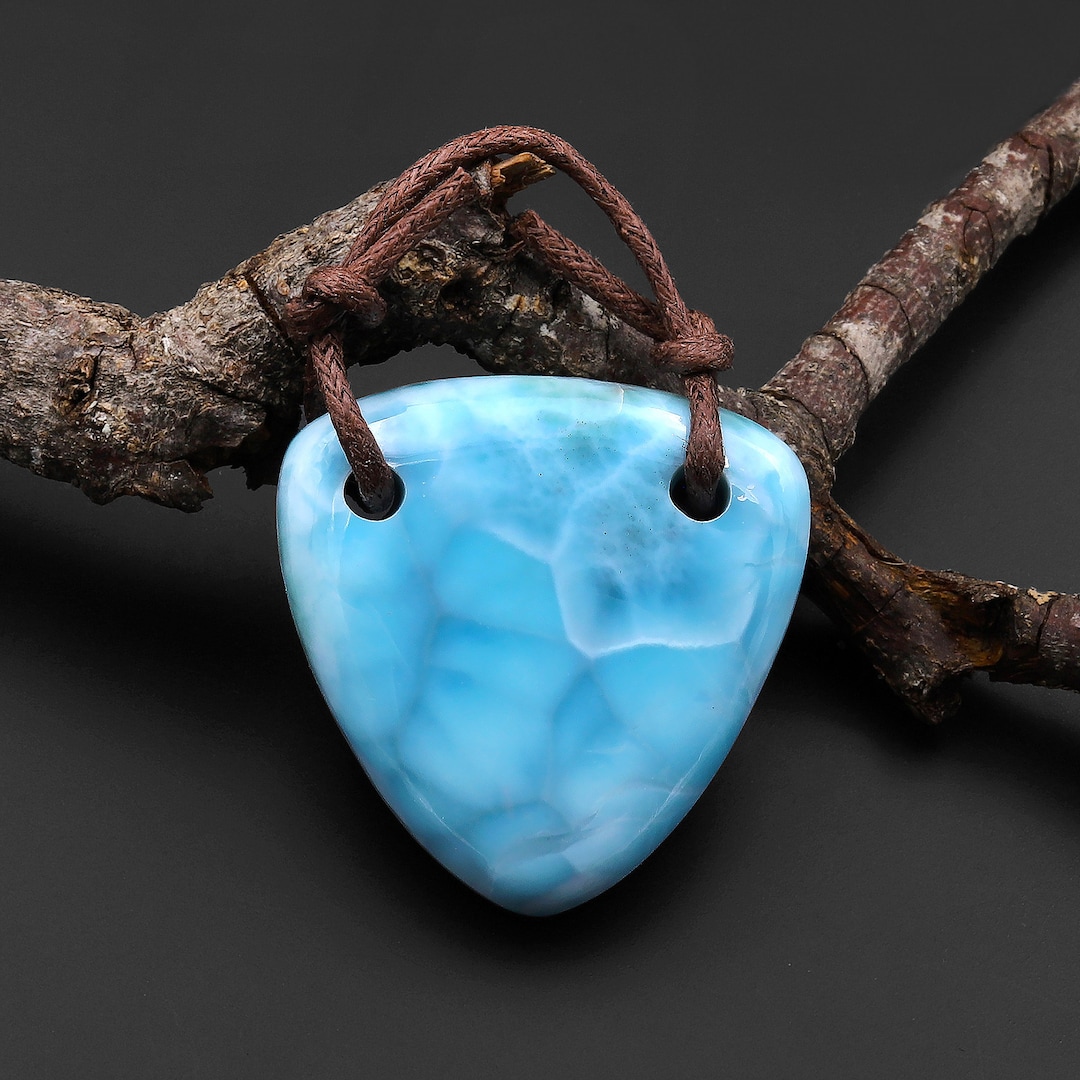 2 Hole Pendant Natural Blue Larimar Triangle Pendant Drilled Genuine ...
