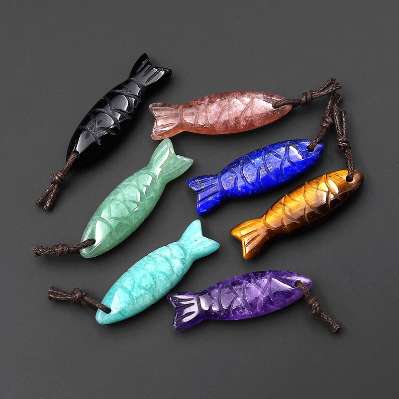 AAA Hand Carved Natural Gemstone Fish Pendant Blue Lapis Green ...