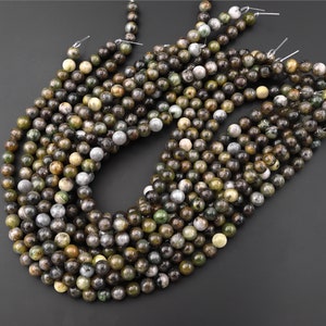 Natural Mongolian Jade 6mm 8mm Round Beads High Polish Smooth Real Genuine Dark Green Brown Jade ...