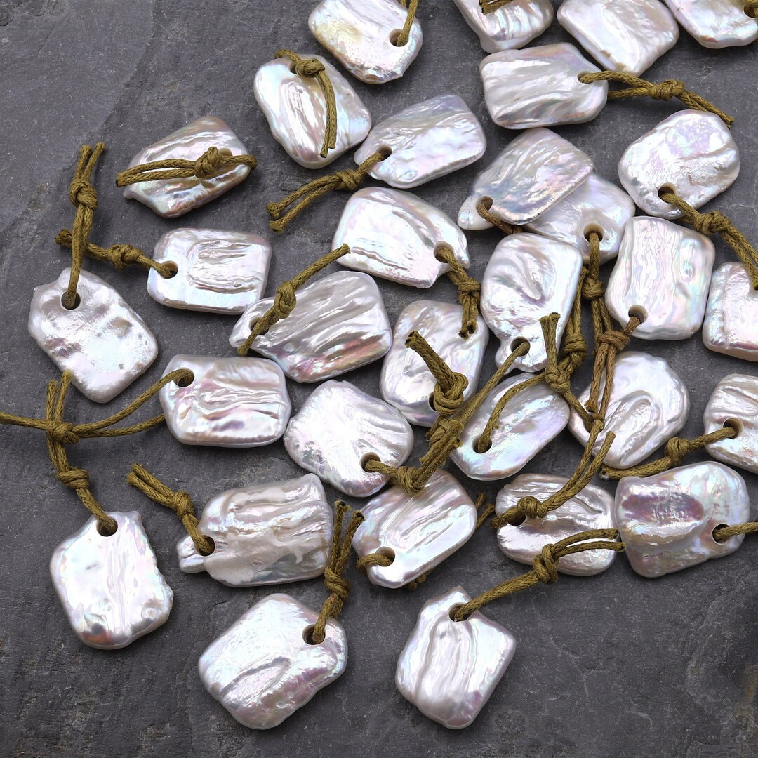 Drilled Genuine Natural Freshwater Freeform Square Rectangle Coin Pearl ...