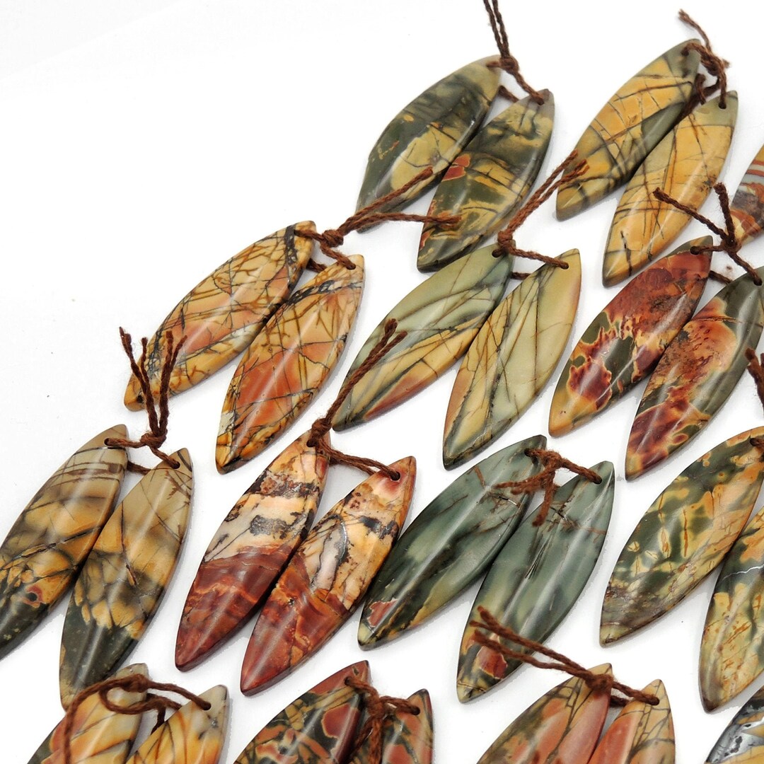 Natural Red Creek Jasper Earring Pair Cabochon Cab Drilled Long ...
