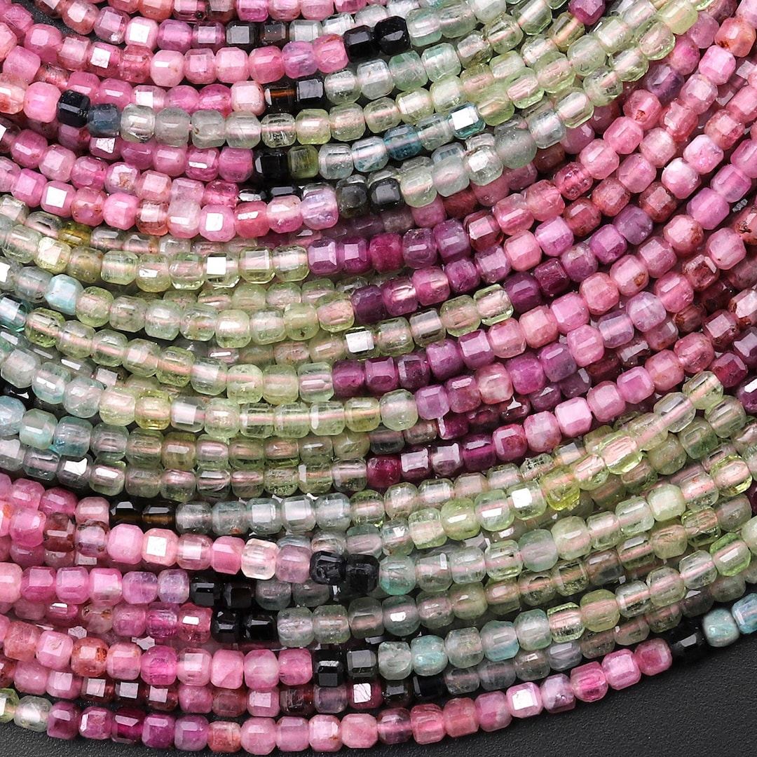 Natural Multicolor Fuchsia Pink Blue Green Tourmaline Faceted 2mm Cube ...