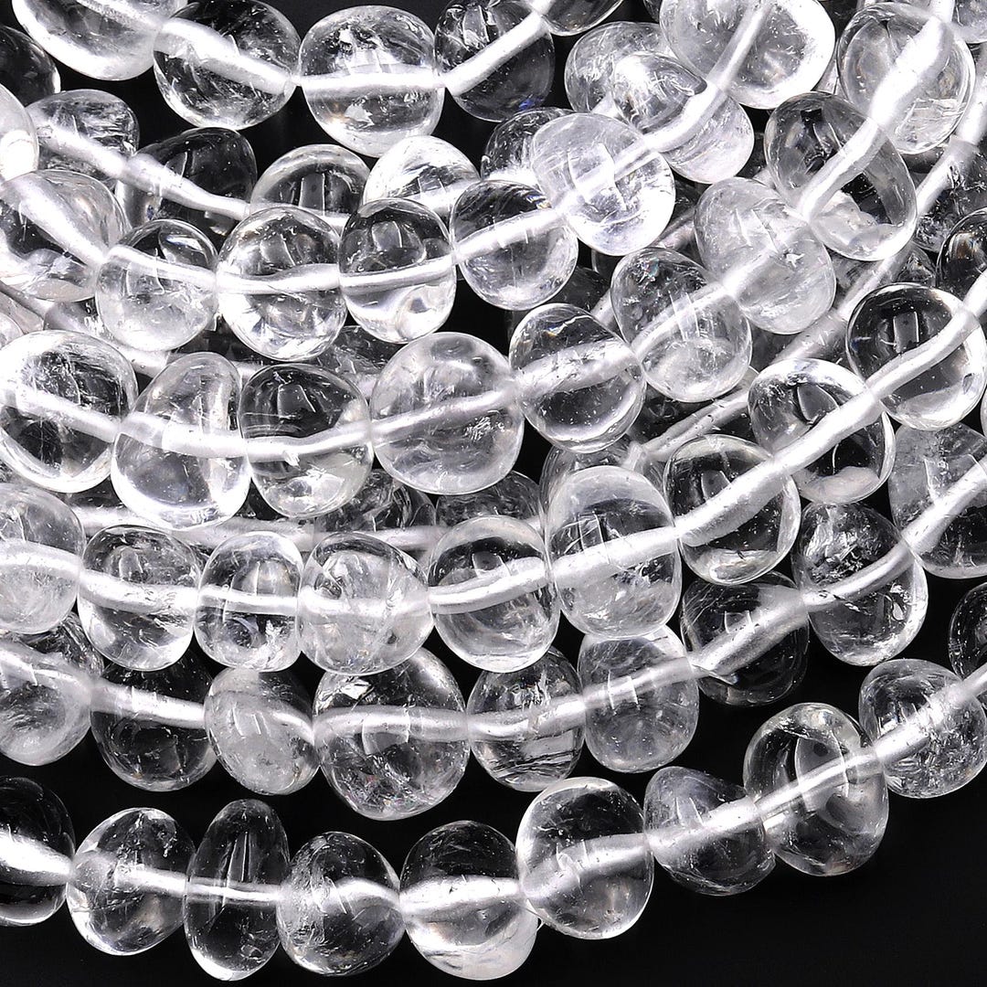 Super Clear Natural Rock Crystal Quartz Center Drilled Freeform Smooth ...