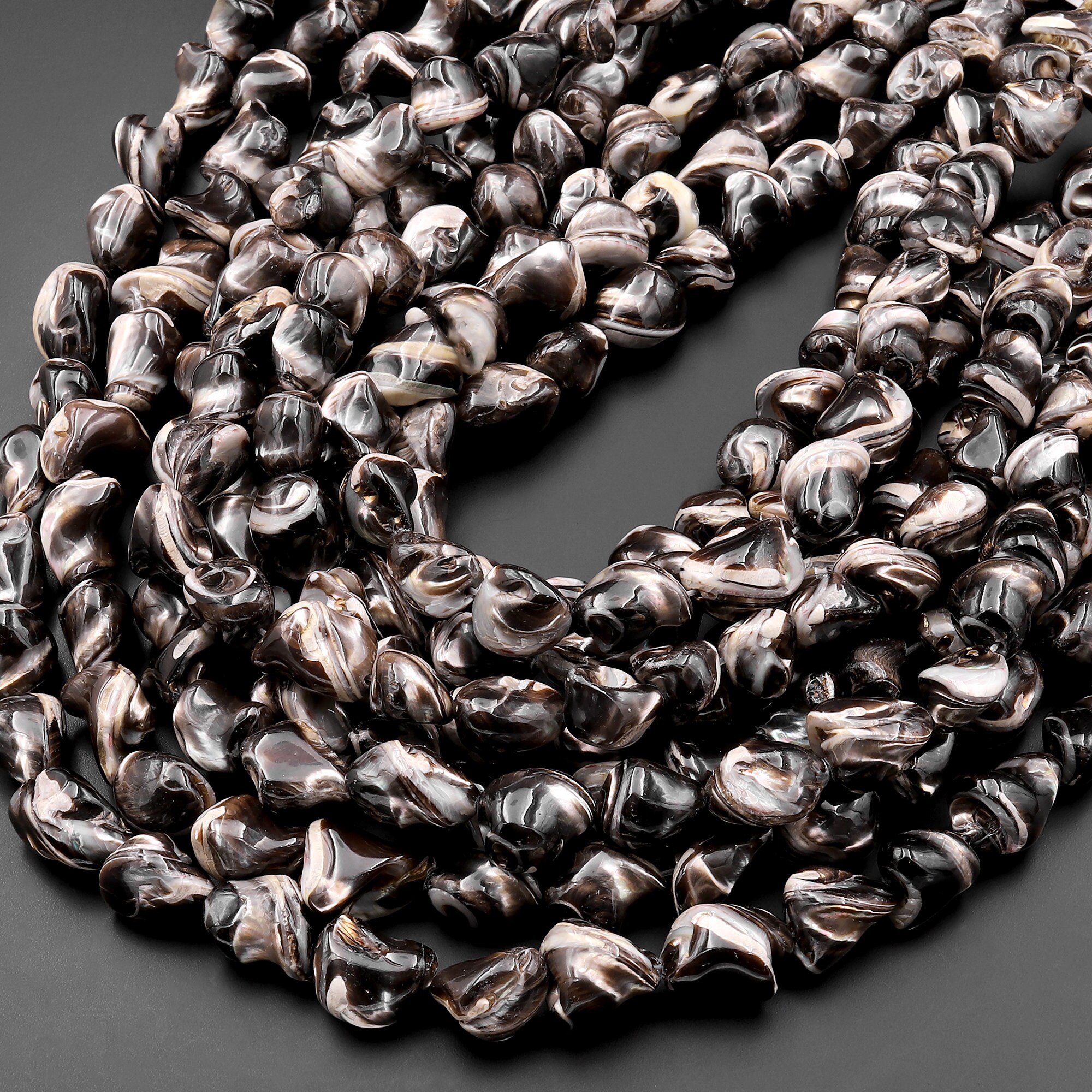 Natural Brown Mother of Pearl Freeform Nugget Beads Iridescent Shell 15 ...