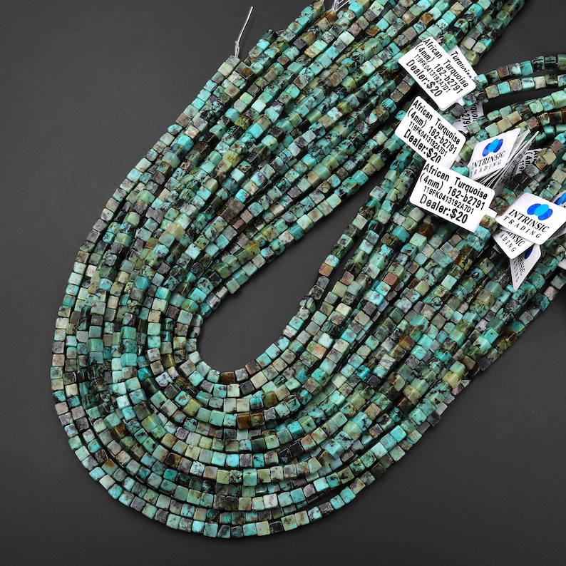 Natural African Turquoise 4mm Cube Beads Gemstone 15.5" Strand - Etsy