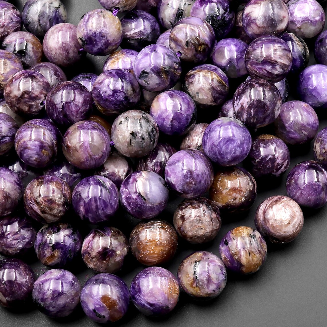 Natural Russian Charoite 12mm Round Beads Rich Purple Charoite High ...