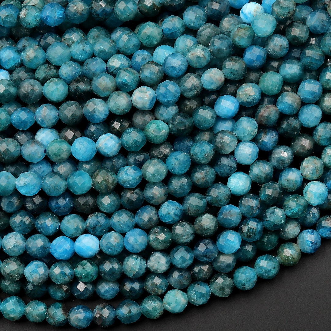 Natural Blue Apatite 2mm 4mm Faceted Round Beads Micro Faceted Laser ...