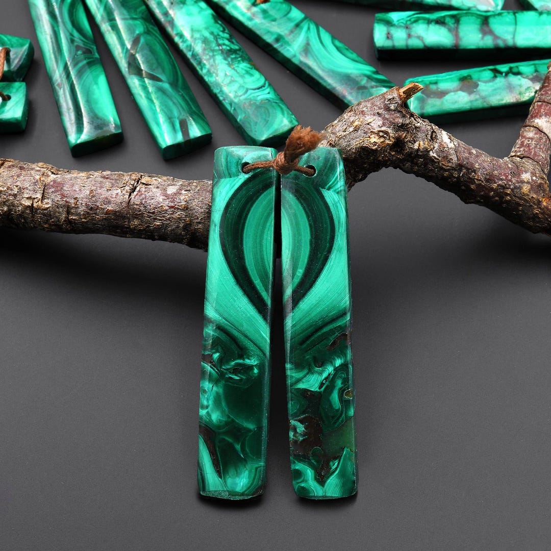 Natural Malachite Earring Rectangle Pair Drilled Matched Gemstone Beads ...
