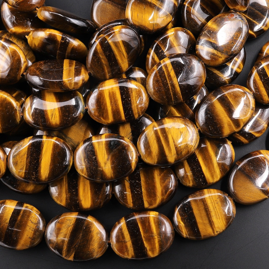 AAA Natural Tiger's Eye Smooth Oval 15x20mm Beads Amazing Chatoyant ...