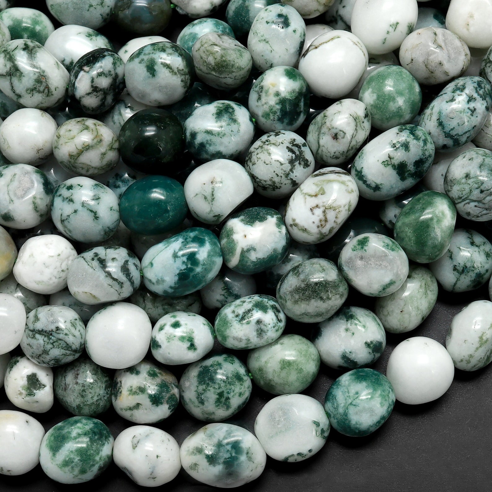 Natural Green Tree Agate Freeform Pebble Nugget Beads Gemstone 15.5 ...