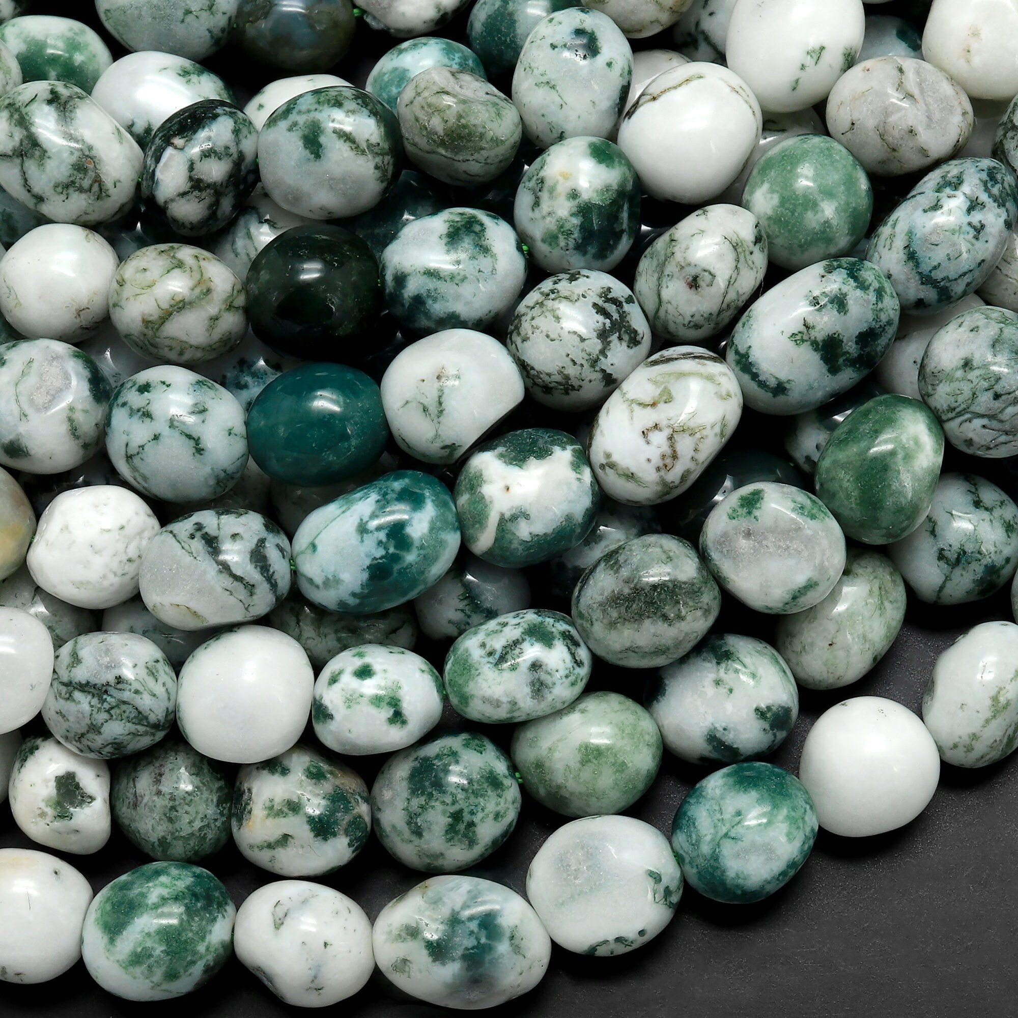 Natural Green Tree Agate Freeform Pebble Nugget Beads Gemstone 15.5 ...