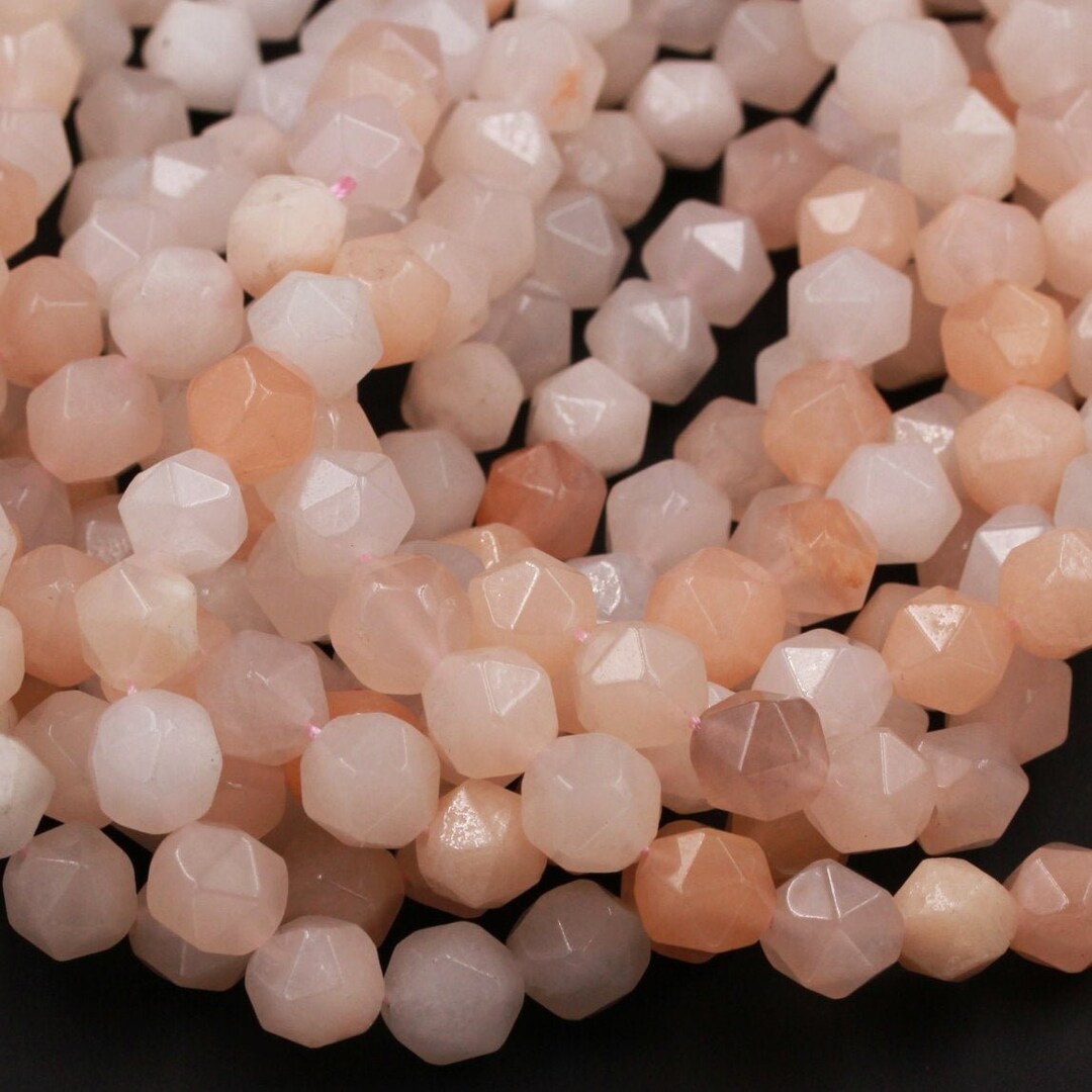 Peach Aventurine Geometric Cut Star Cut Beads Faceted Rounded 8mm ...