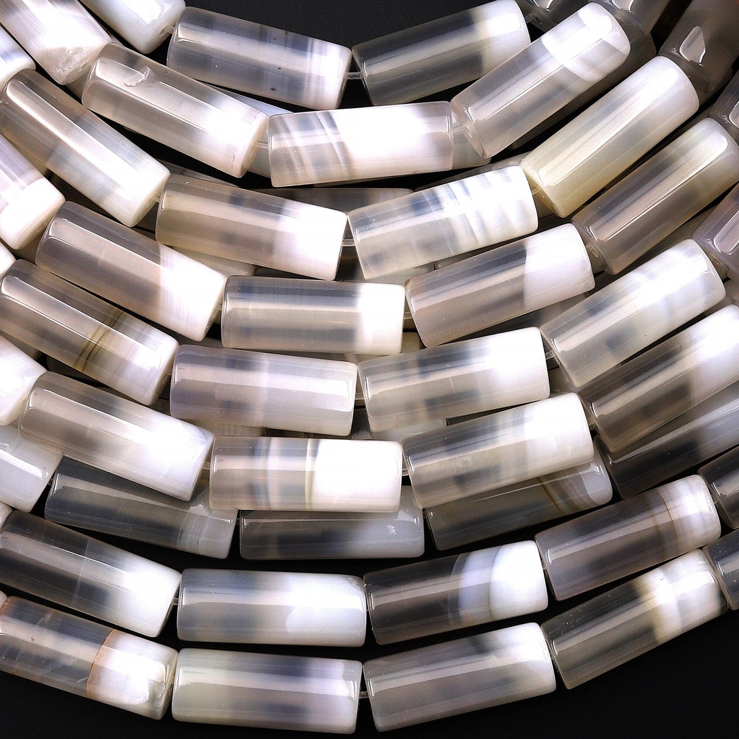 Rare Natural 2 Tone Translucent Milky White Tibetan Agate Beads Smooth ...