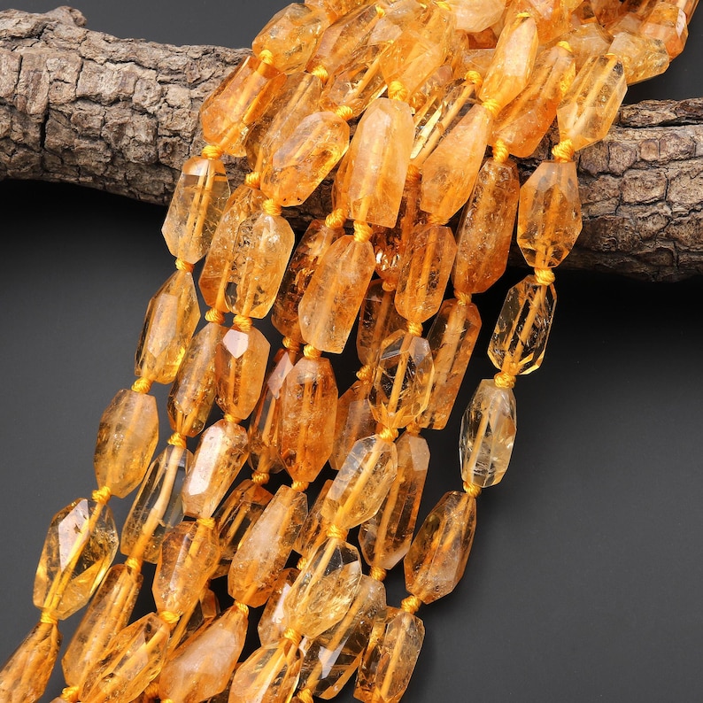 AAA Hand Cut Natural Golden Yellow Citrine Beads Faceted Nuggets 15 ...
