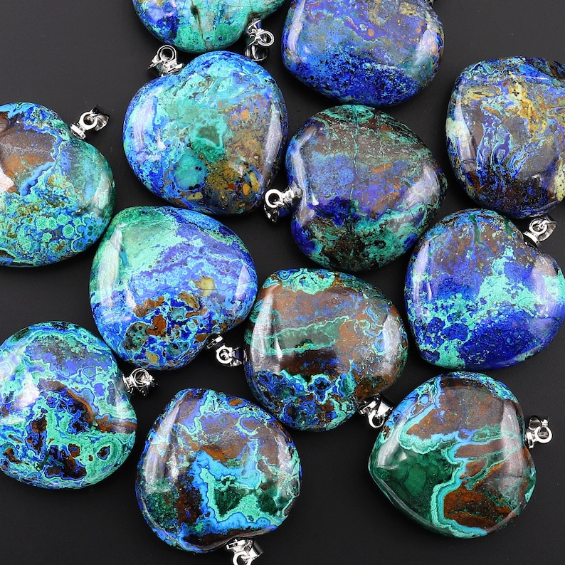 AAA Natural Shattuckite Heart Gemstone Pendant Malachite Chrysocolla ...