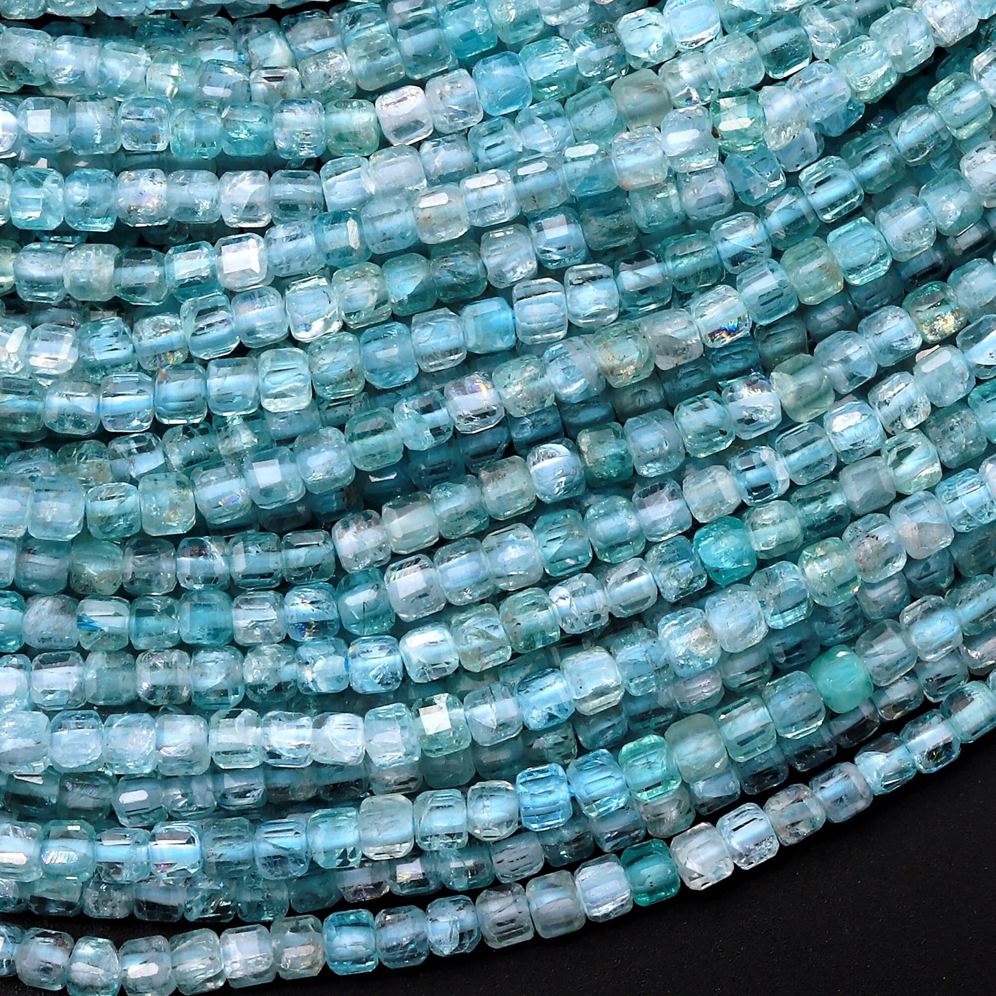AAA Natural Light Blue Apatite Faceted 2mm 3mm Cube Beads Gemstone Dice ...