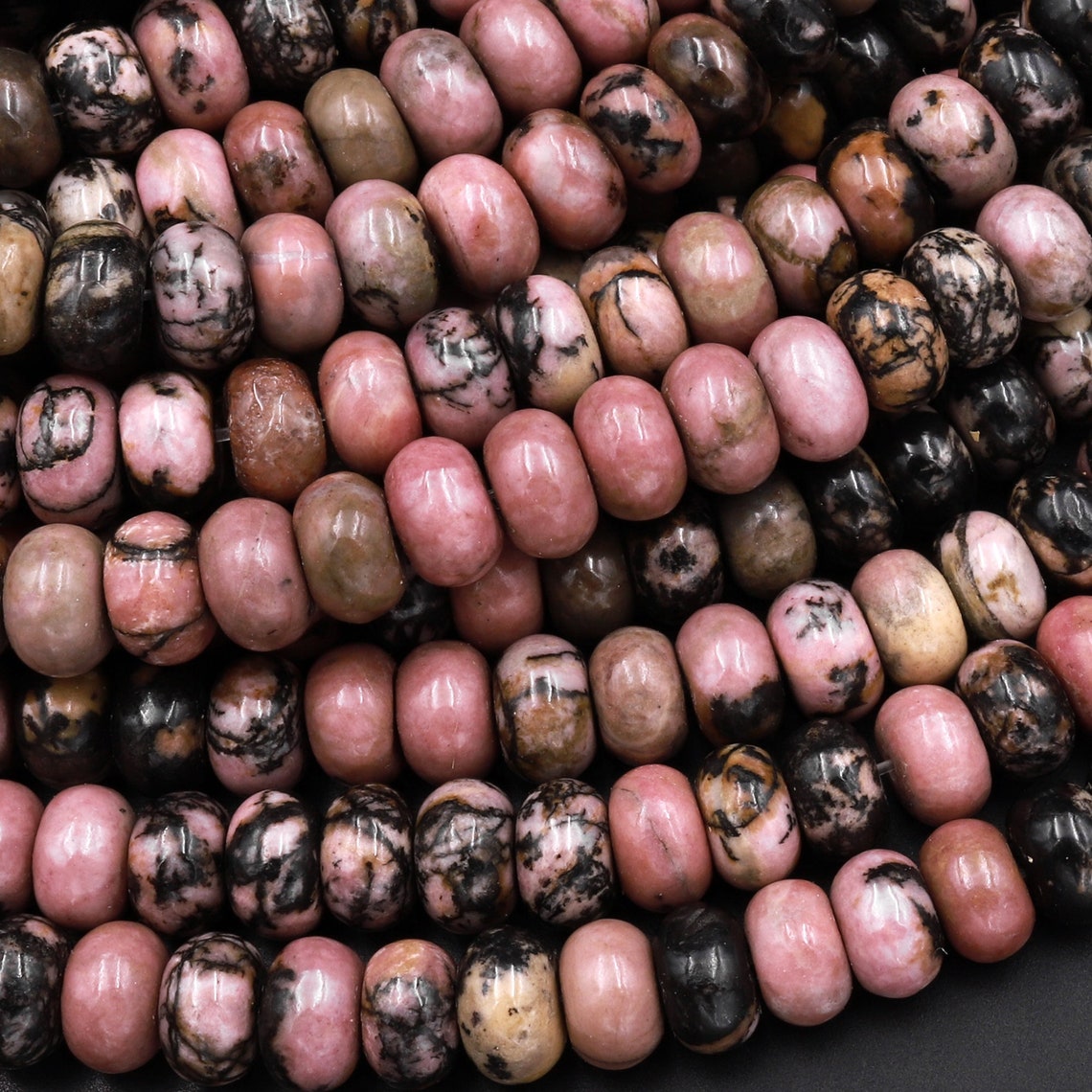 Natural Pink Rhodonite Beads 6mm 8mm Smooth Rondelle Earthy Pink ...