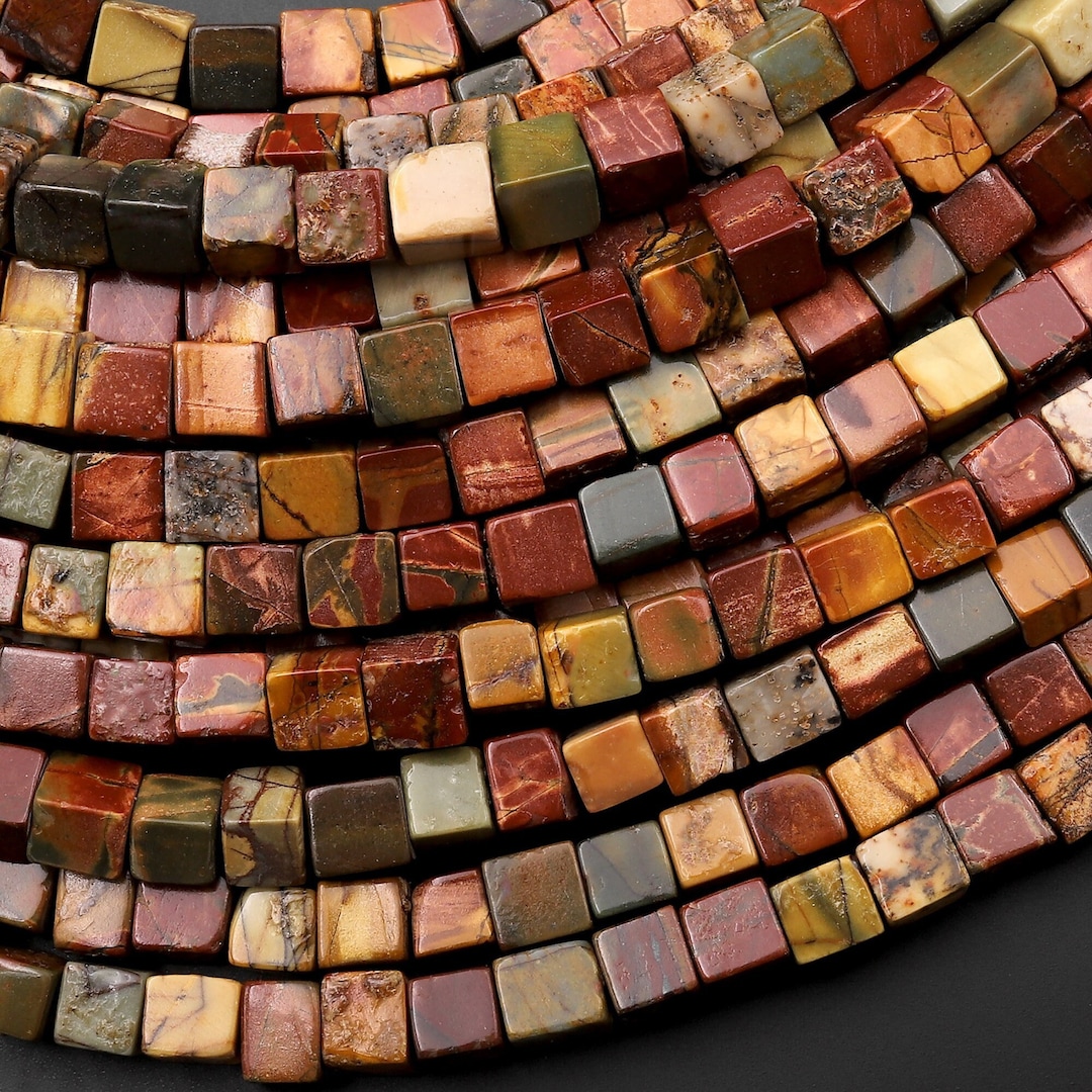 Natural Red Creek Jasper Bead 4mm Cube Beads Earthy Red Green Yellow ...