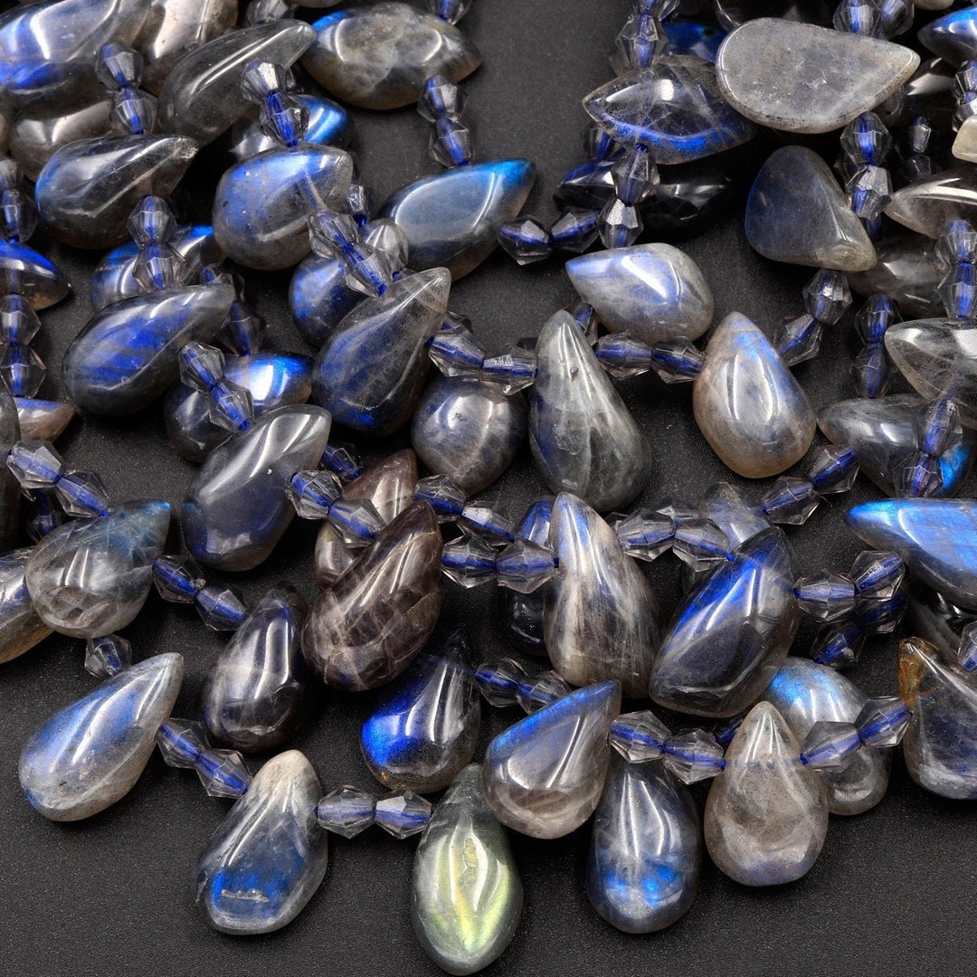 Natural Blue Labradorite Beads Small Teardrop Earring Beads Top Side ...