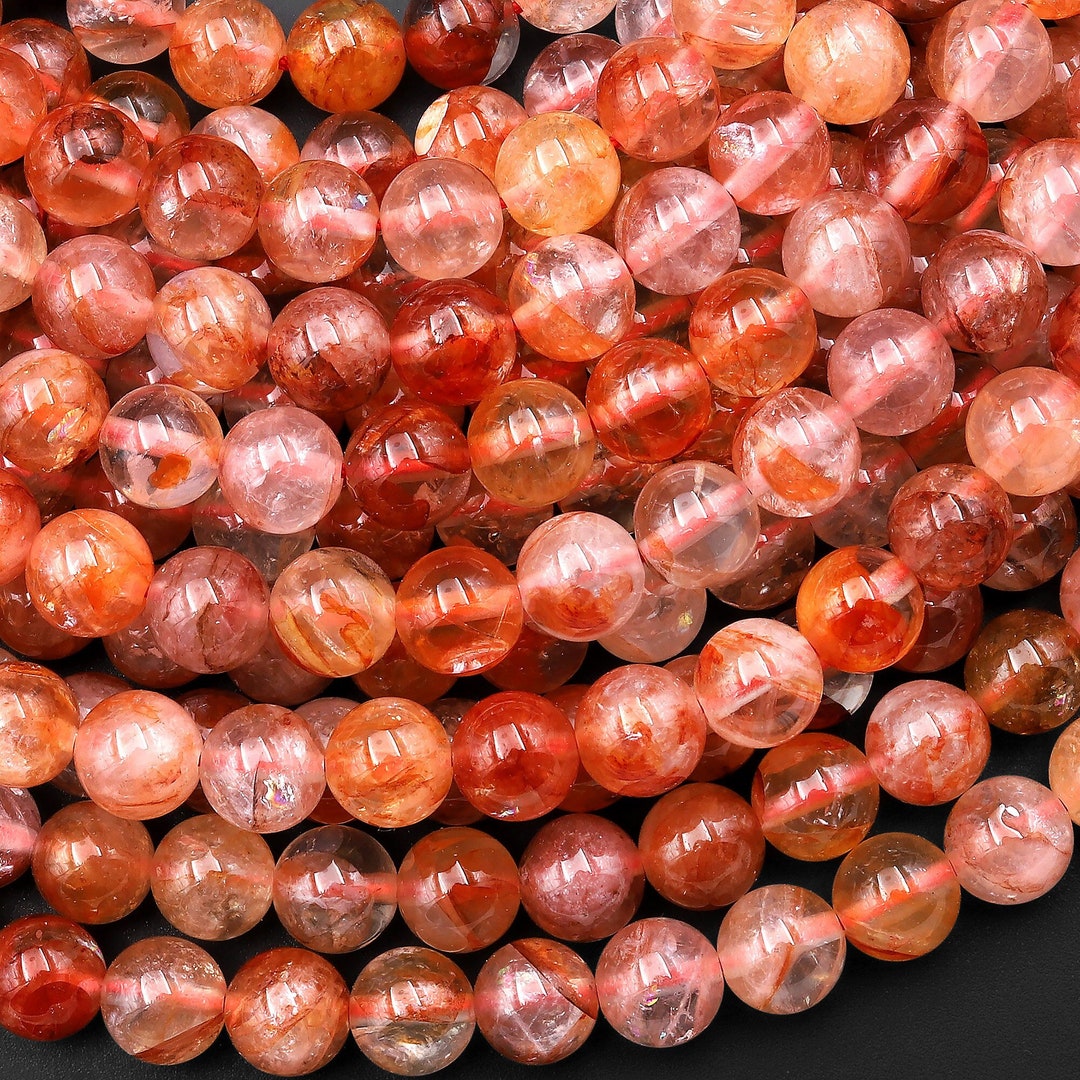 AAA Natural Red Hematoid Lepidocrocite Quartz 6mm 8mm Round Beads Rare ...