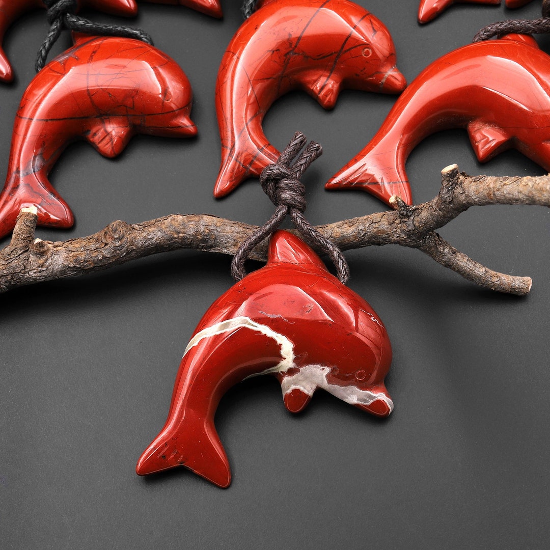 AAA Natural Red Jasper Dolphin Carved Gemstone Side Drilled Pendant - Etsy