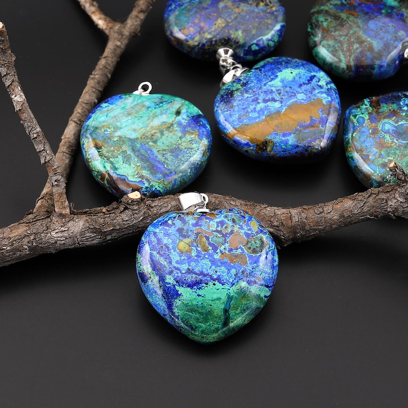 AAA Natural Shattuckite Heart Gemstone Pendant Malachite Chrysocolla ...