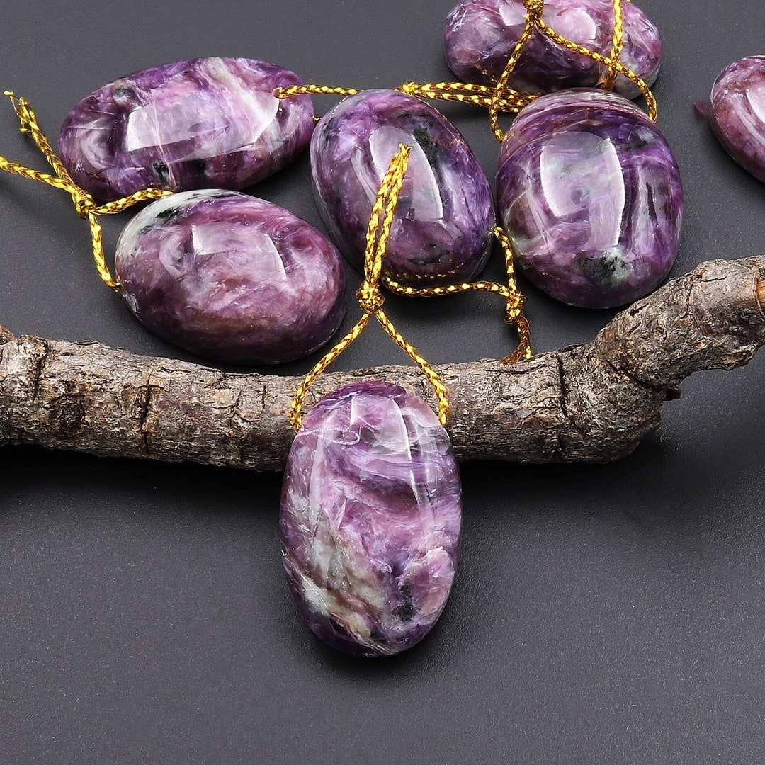 Natural Purple Russian Charorite Pendant Side Drilled Oval Gemstone ...