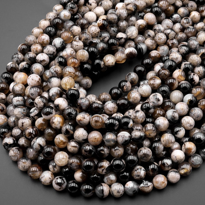 Black Cherry Blossom Agate 6mm 8mm 10mm Round Beads Aka Flower Agate 15 ...