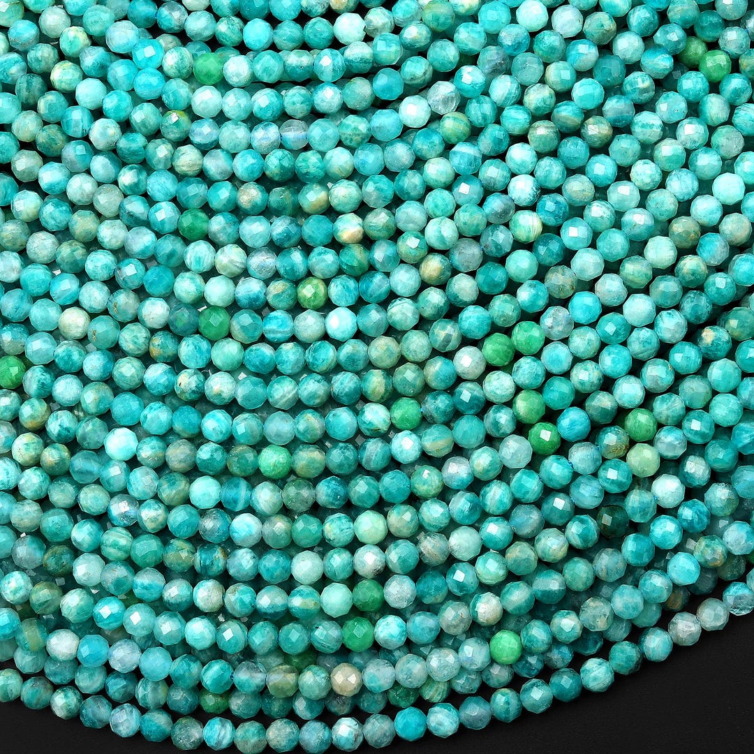 Natural Blue Green Russian Amazonite Faceted Round Beads 3mm Gemstone ...