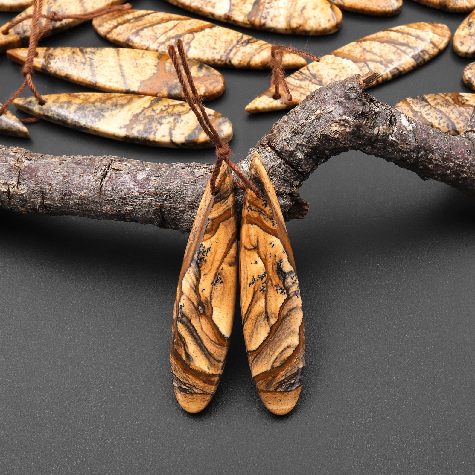 Natural Picture Jasper Desert Jasper Earring Pair Cabochon Cab Drilled ...