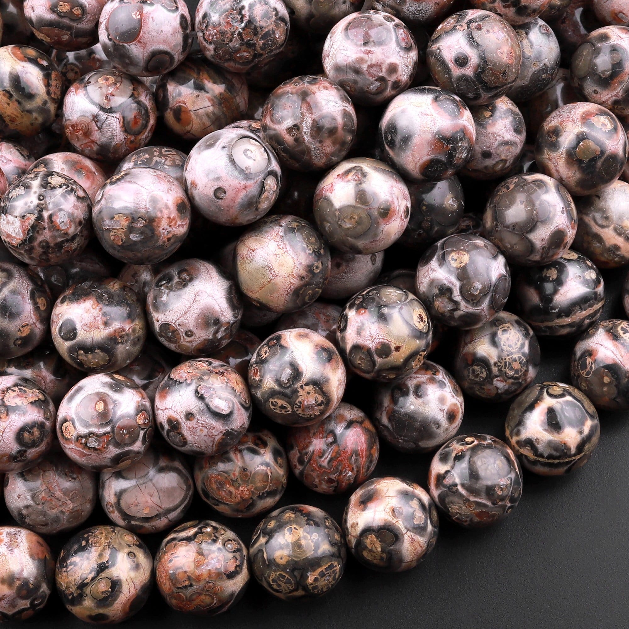 Natural Leopard Skin Jasper 6mm 8mm 10mm Smooth Round Beads 15.5 ...