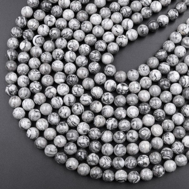 Gray Map Stone Jasper 4mm 6mm 8mm 10mm 12mm Smooth Round Beads Aka Gray ...