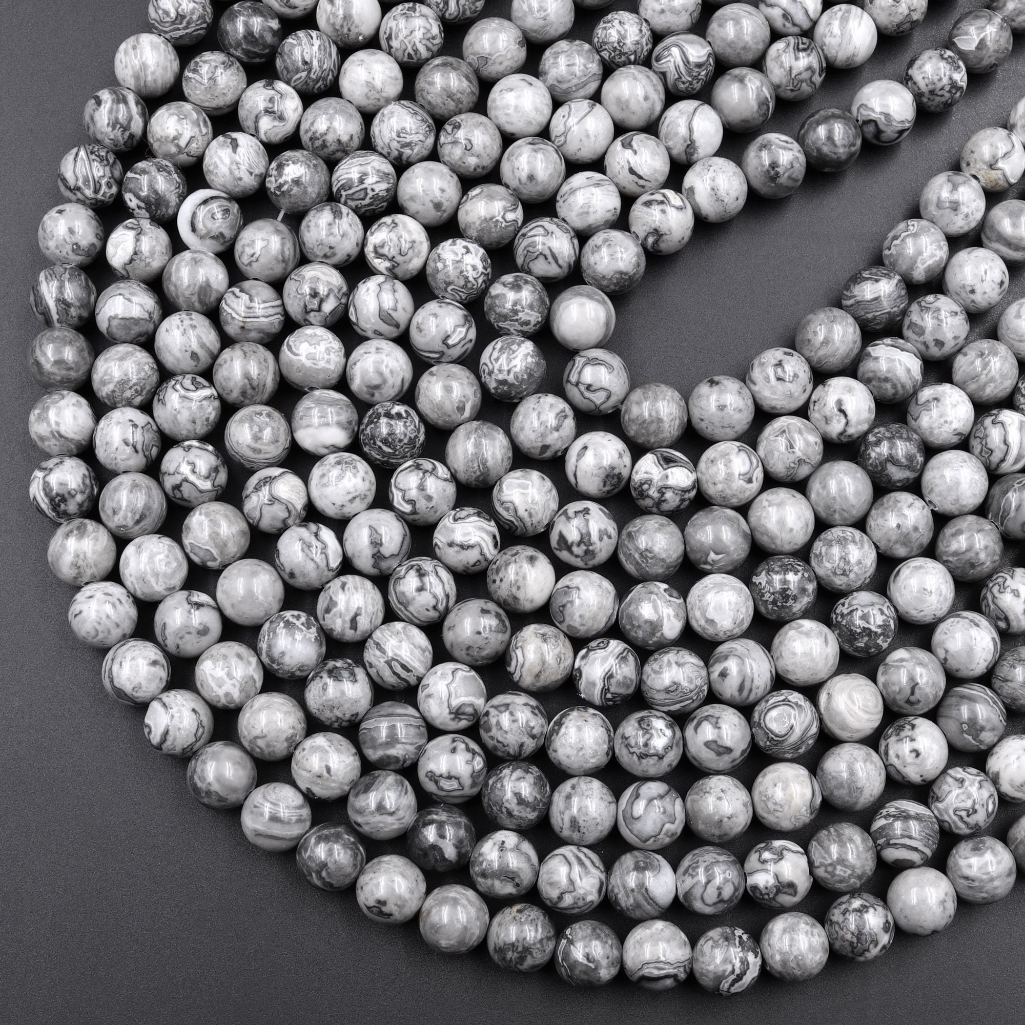 Gray Map Stone Jasper 4mm 6mm 8mm 10mm 12mm Smooth Round Beads Aka Gray ...