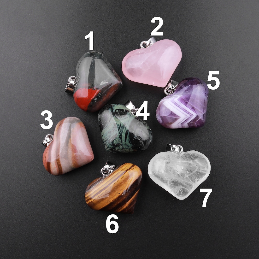 Natural Gemstone Heart Pendant Choose From Rose Quartz Bloodstone ...