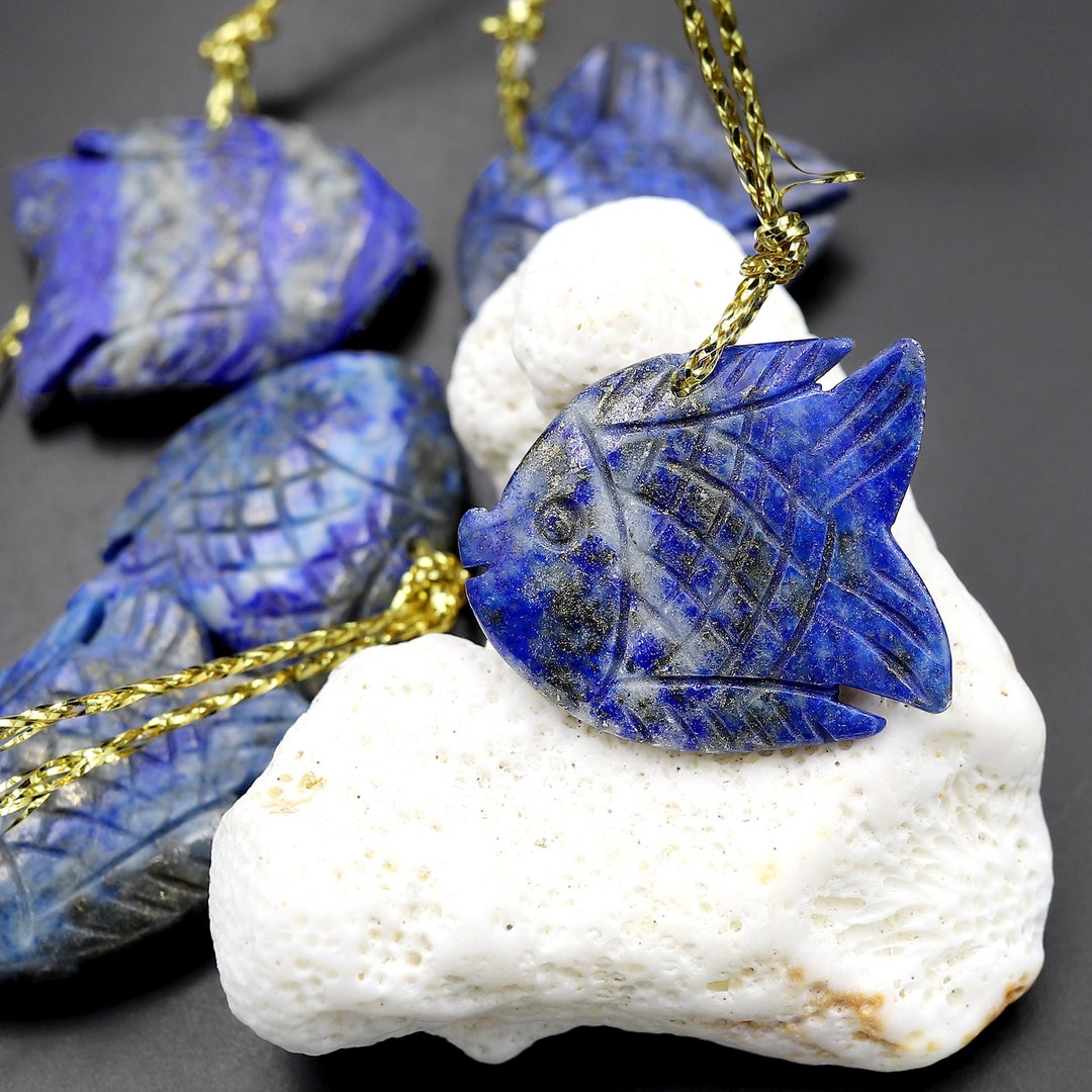 Hand Carved Natural Blue Lapis Fish Pendant Gemstone Focal - Etsy